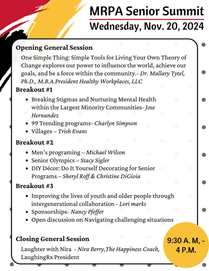 MRPA Senior Summit - MARYLAND RECREATION AND PARKS ASSOCIATION